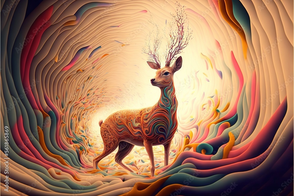a painting of a deer with a strange look on its face and antlers on its ...