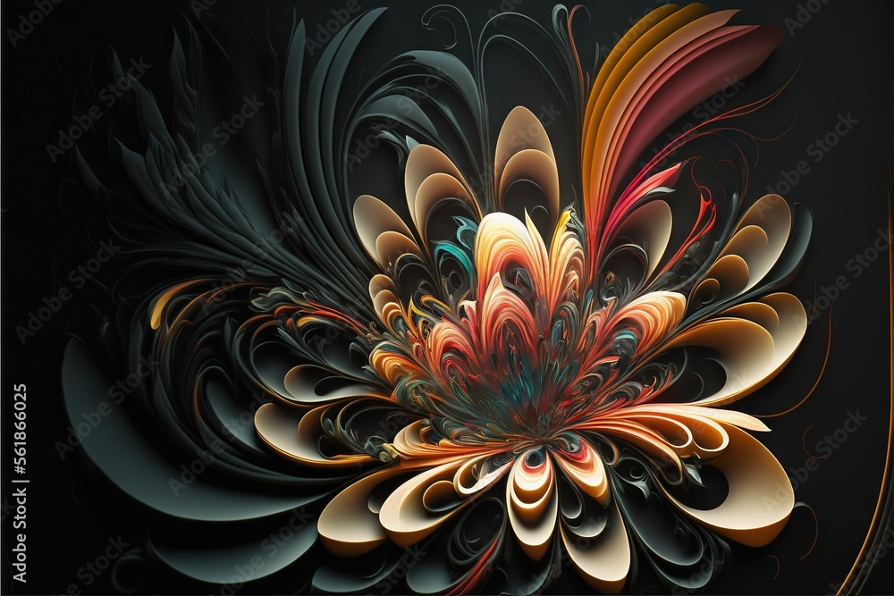 a computer generated image of a flower with many colors and shapes on ...