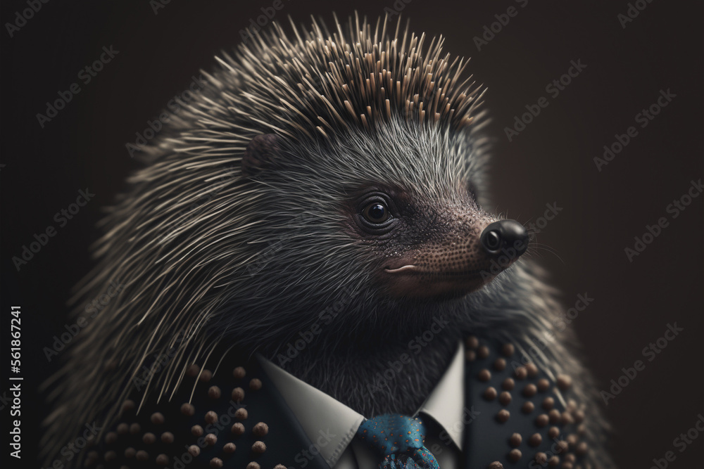 Cute porcupine with sharp quills wearing a suit and tie. Generative AI ...