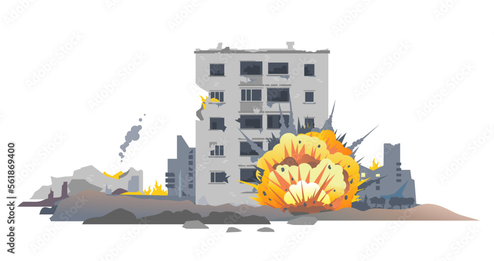 Stockvector Big bomb explosion with shrapnel and fireball in city near ...