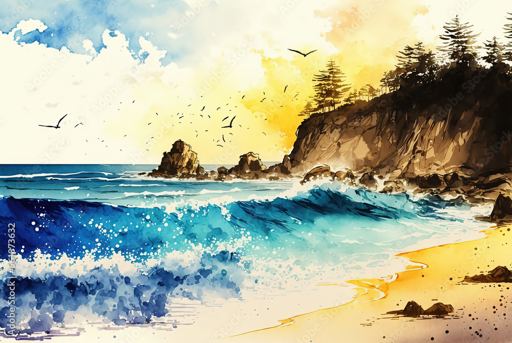 Watercolor Landscape Ocean