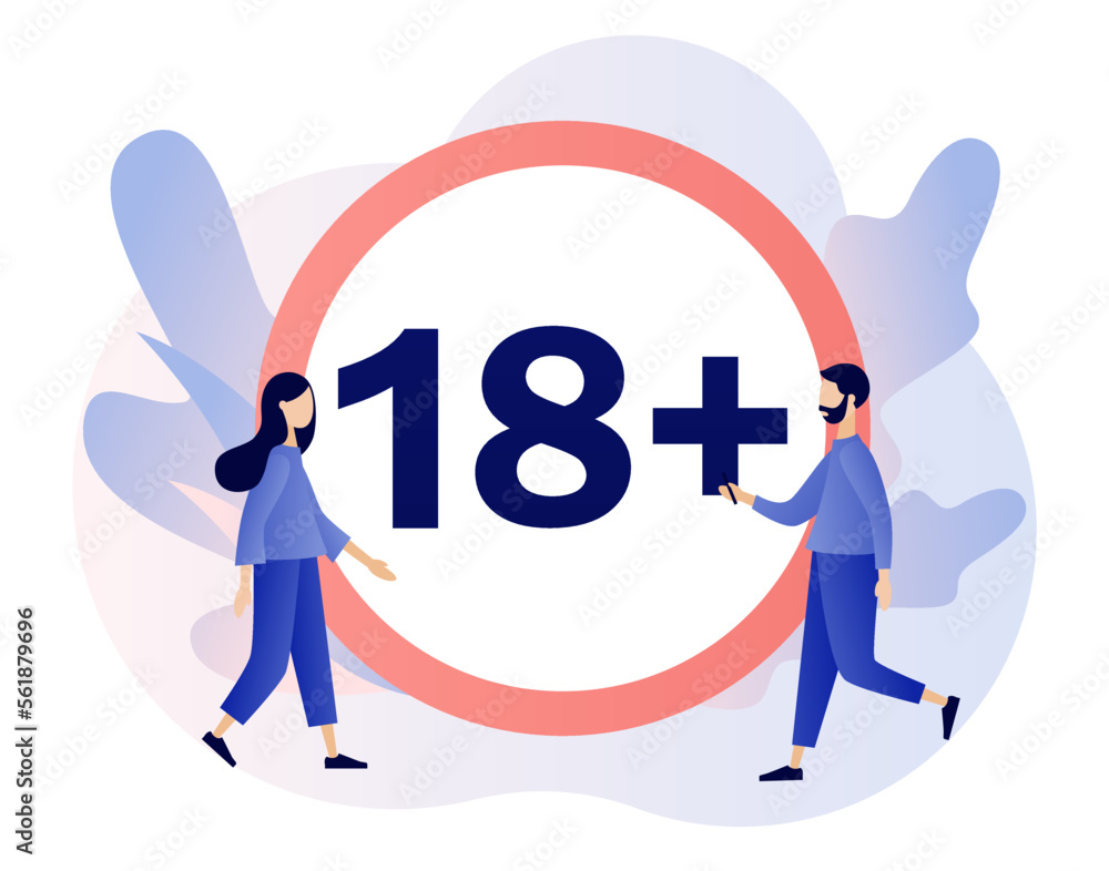 18+ restriction sign. Prohibition sign for people under eighteen years ...