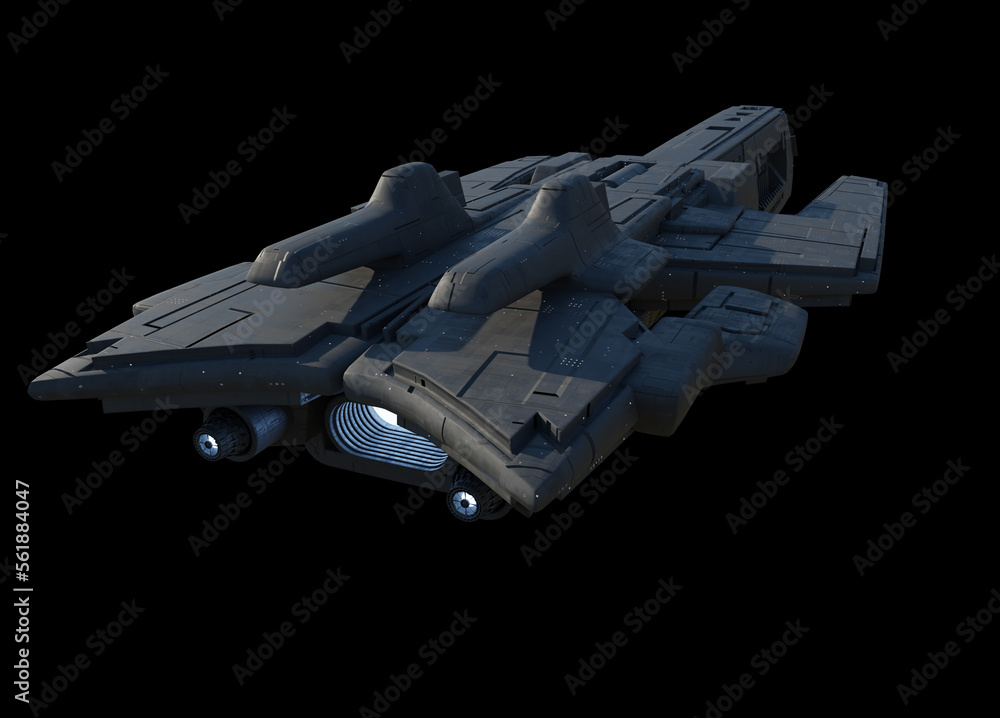 Space Ship on Black Background - Rear View, 3d digitally rendered ...
