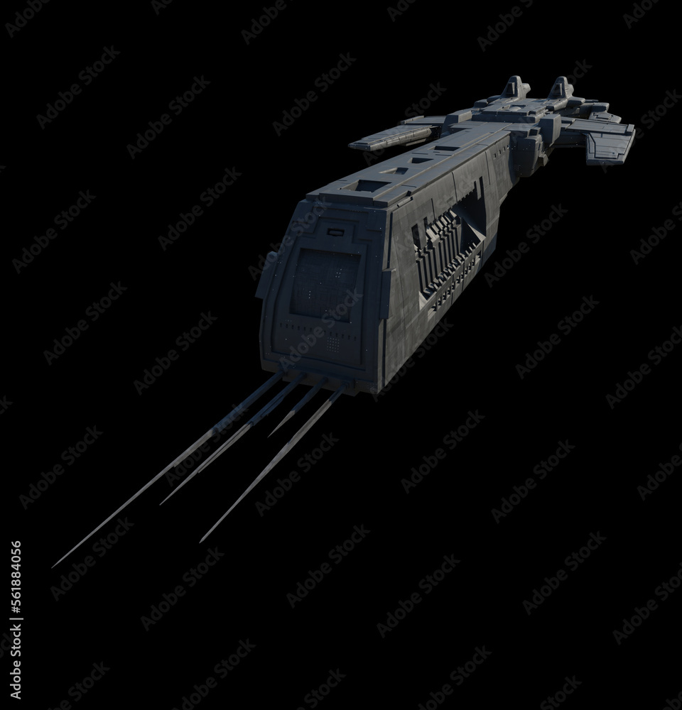 Space Ship on Black Background - Front View, 3d digitally rendered ...