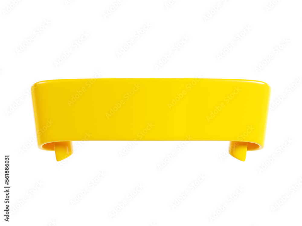 Ribbon text banner 3d render - yellow glossy rolled double tape for ...