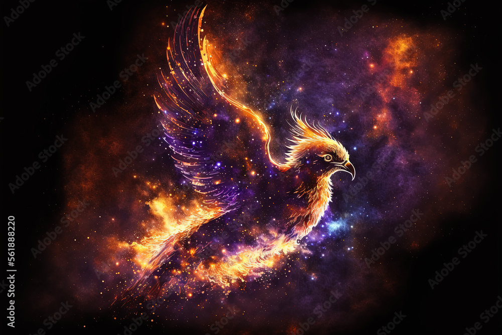 Illustration of a celestial phoenix in fire. Symbol of rebirth. Fenix ...