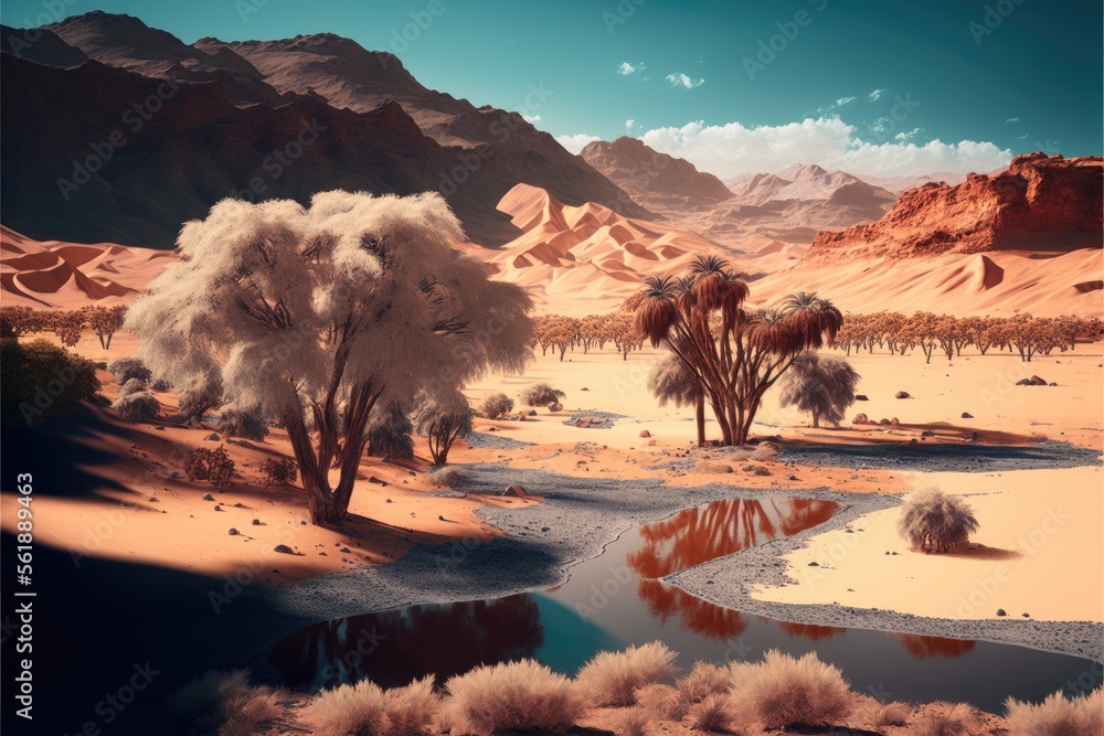 Algerian landscape illustration, Sahara Desert, Hoggar mountains ...