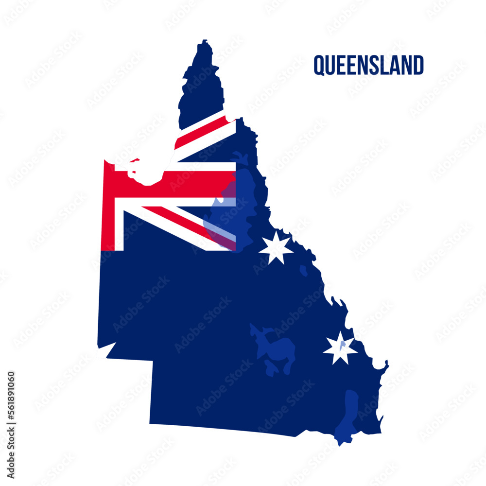 Queensland map with flag color. Map of Queensland with flag Australia ...