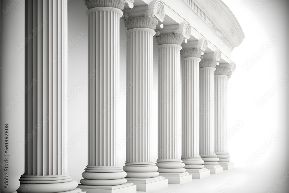 roman columns of an ancient temple against a white background ...