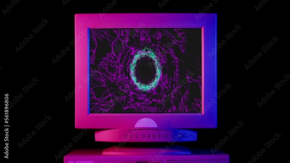 Retro pc with vintage screen saver, for chroma key green screen, Old ...