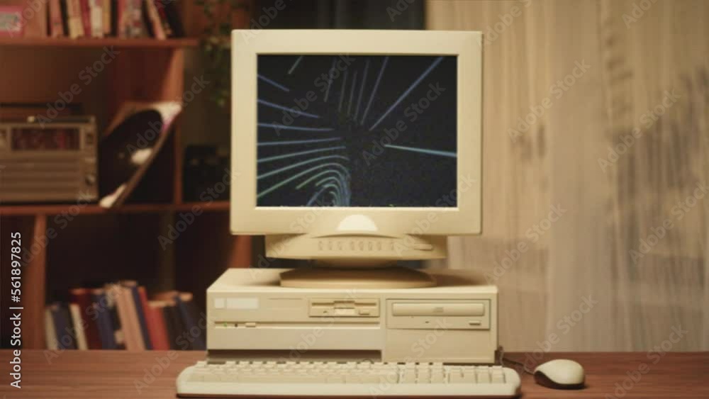 Retro pc with vintage screen saver, for chroma key green screen, Old ...