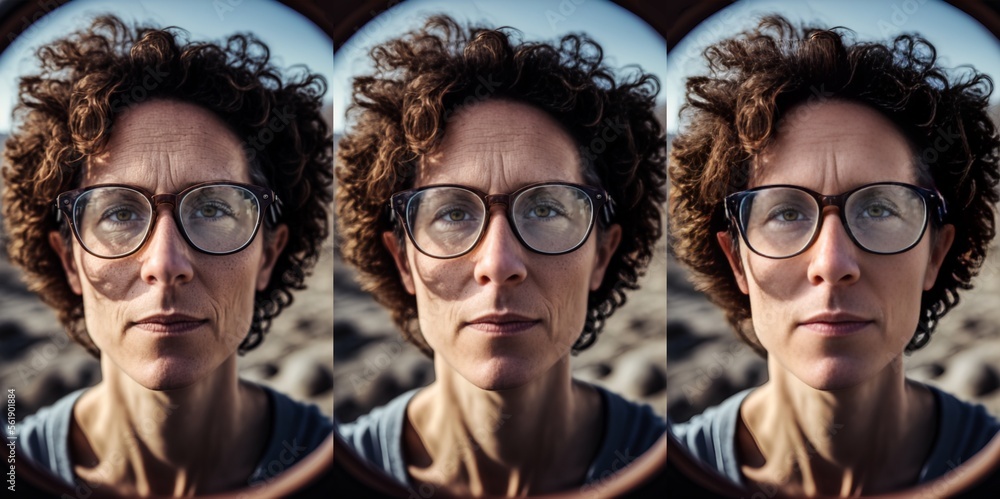 Age reversal process active brunette outdoor close-up portrait , short ...