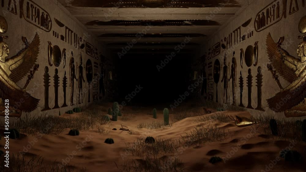 Egyptian desert pyramid tunnel with wallpaintings ancient civilisation ...