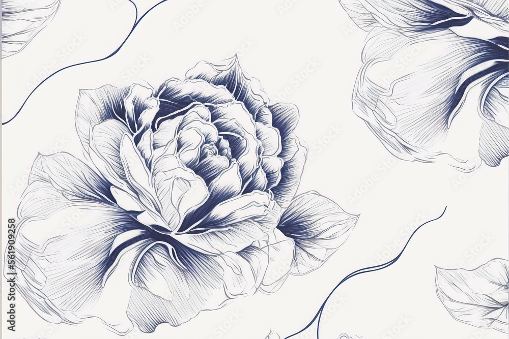 Trendy floral designer pattern on a white background. Fine line art of ...