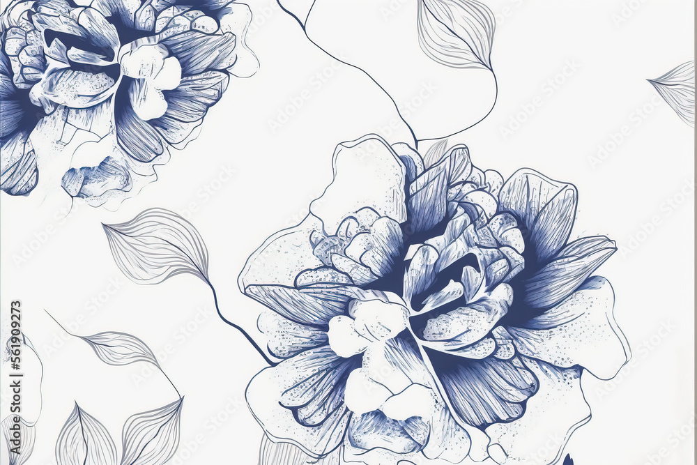 Trendy floral designer pattern on a white background. Fine line art of ...