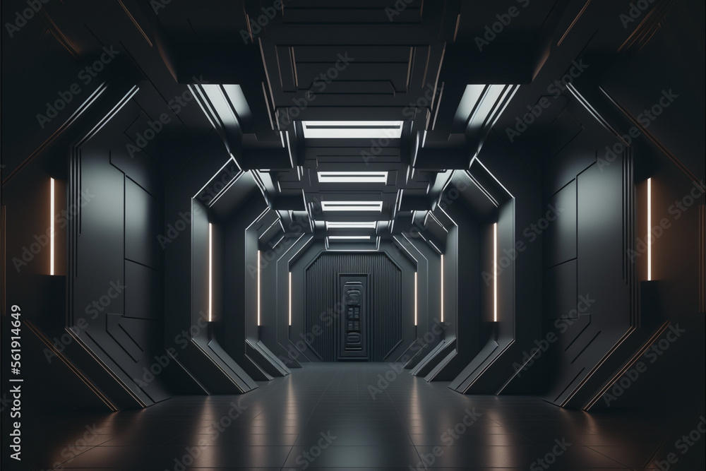 Empty dark room modern futuristic sci fi background 3d, Generative ai ...