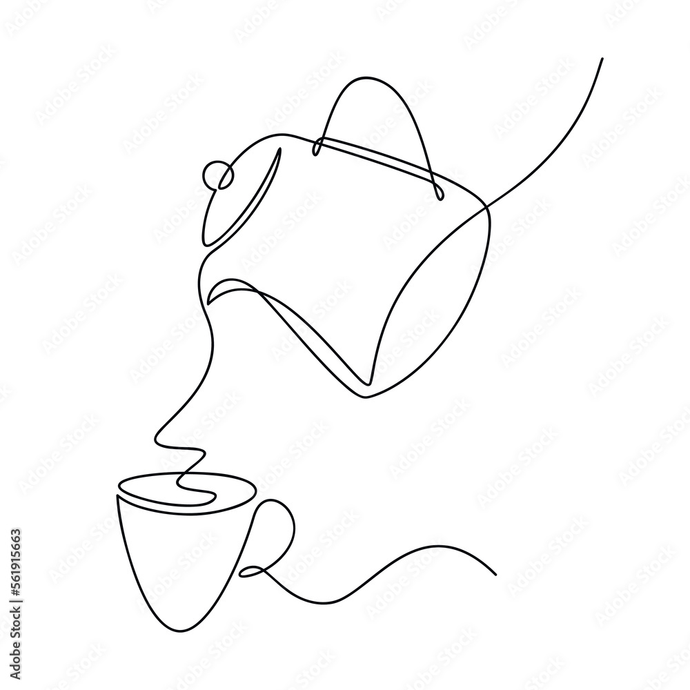 Teapot and tea cup vector one line continuous drawing illustration ...