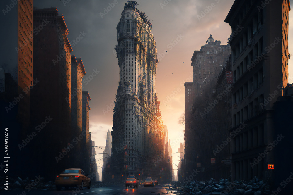 Abandoned New York City in the future. Empty roads and a dystopian ...