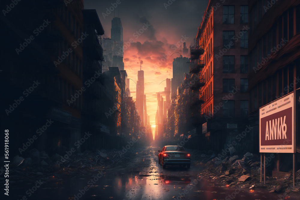 Abandoned New York City in the future. Empty roads and a dystopian ...