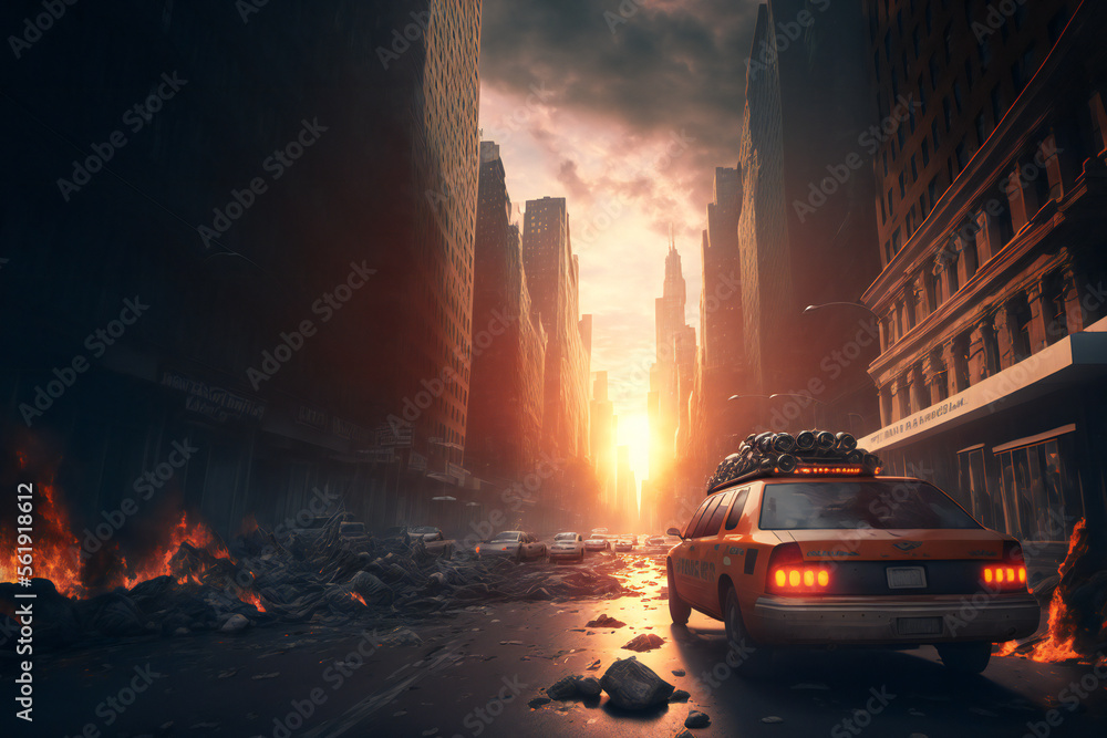 Abandoned New York City in the future. Empty roads and a dystopian ...