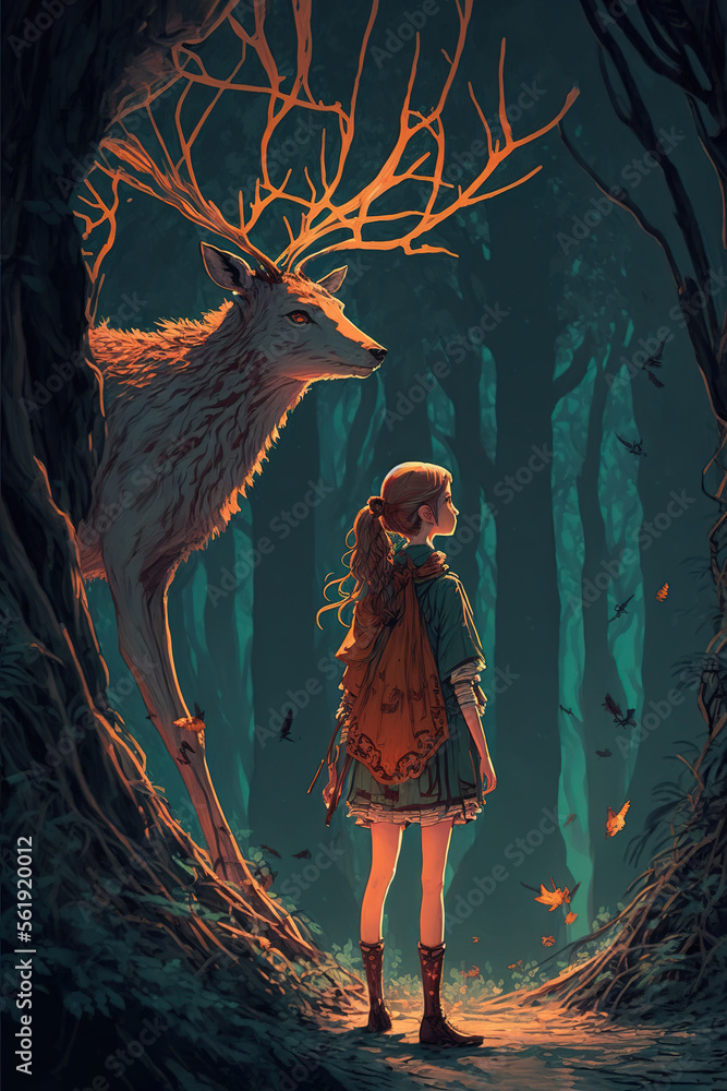 fawn girl, dark fantasy forest, magic, fairy tale, art illustration ...