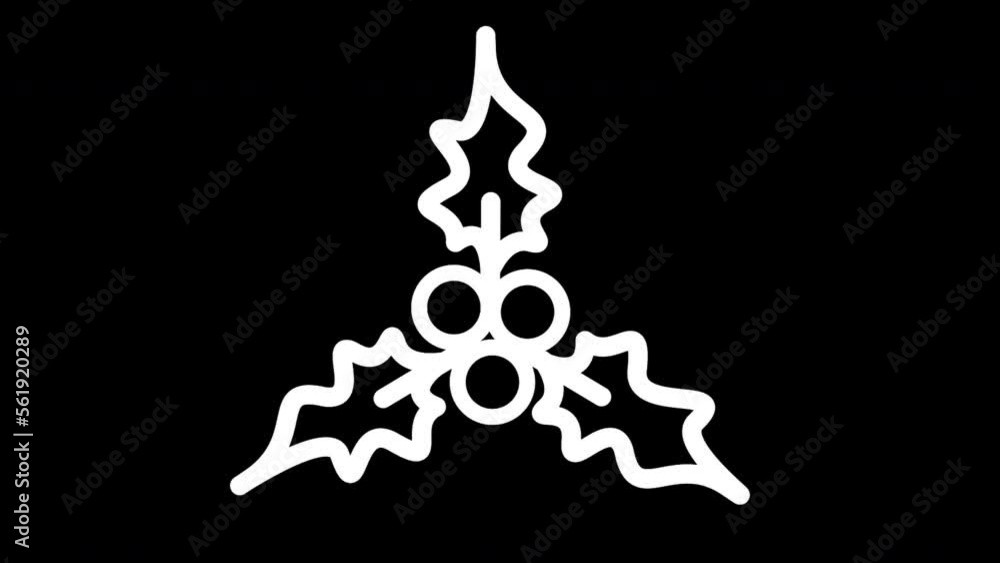 Animated flat Christmas Icons Mistletoe on black background. White ...