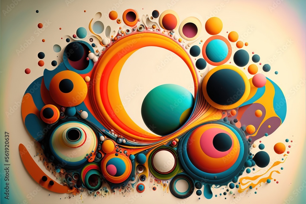a painting of a circle with many different colors and shapes on it ...