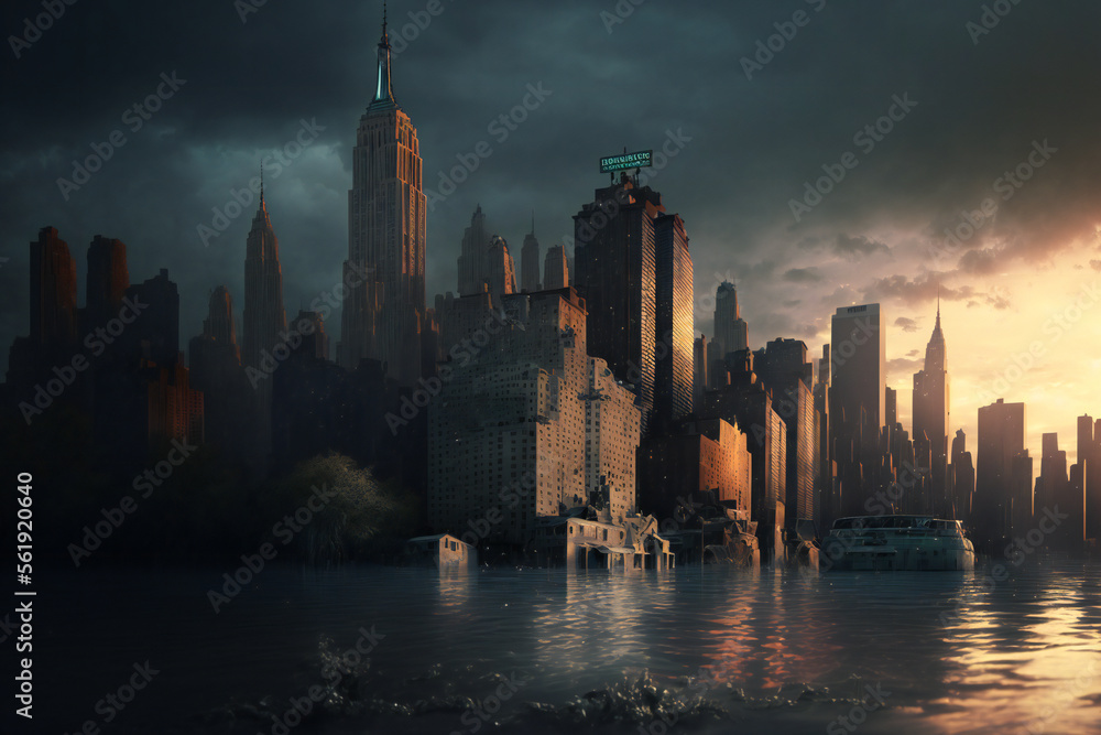 Abandoned New York City in the future. Empty roads and a dystopian ...