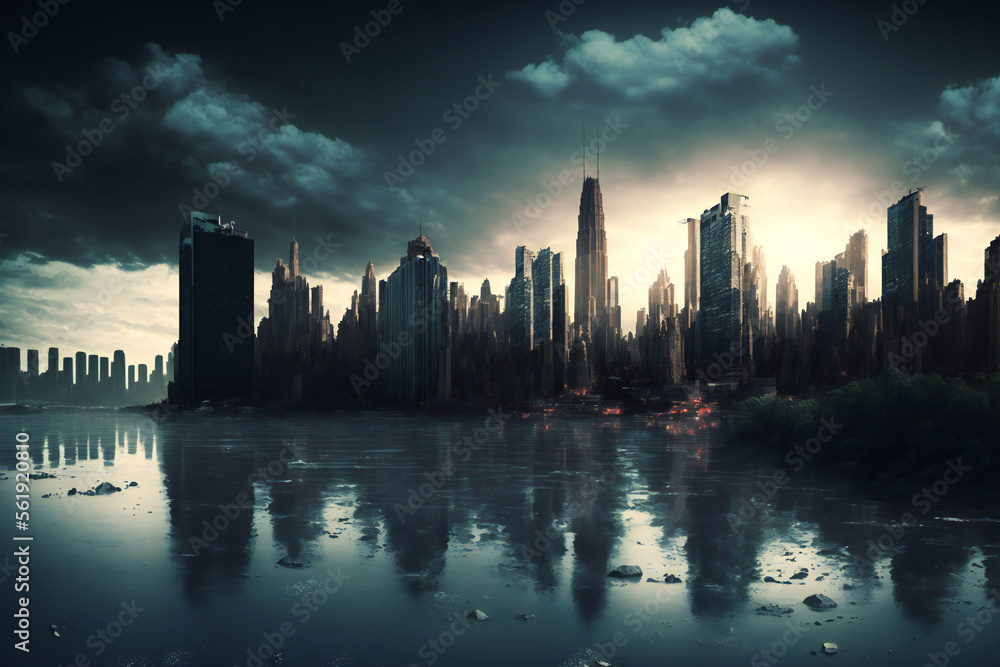 Abandoned New York City in the future. Empty roads and a dystopian ...