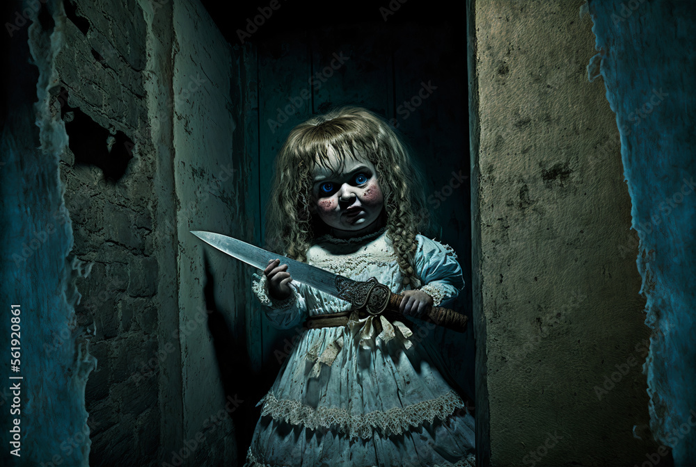 Horror animated doll with blade AI generative Stock Illustration ...