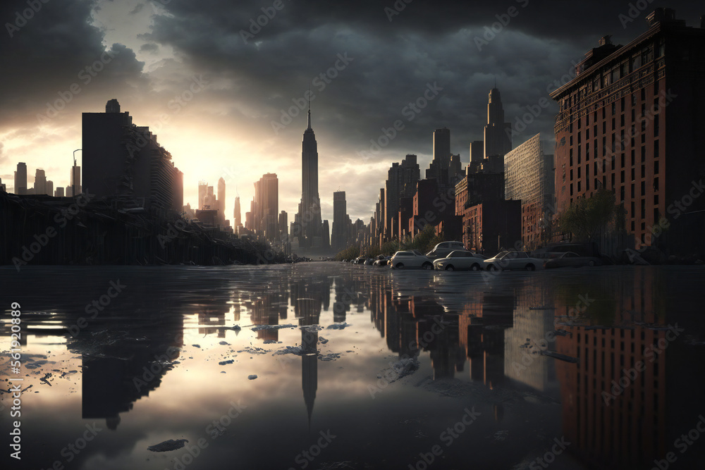 Abandoned New York City in the future. Empty roads and a dystopian ...