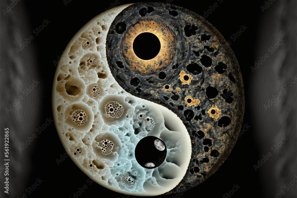 a yin - yang symbol with a black background and a yellow center in the ...