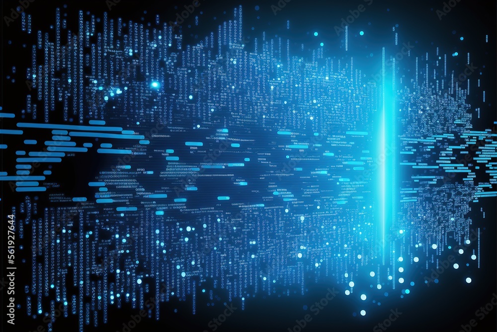 Technology background with abstract digital code motion cyberspace. Abstract high-tech blue neon ...