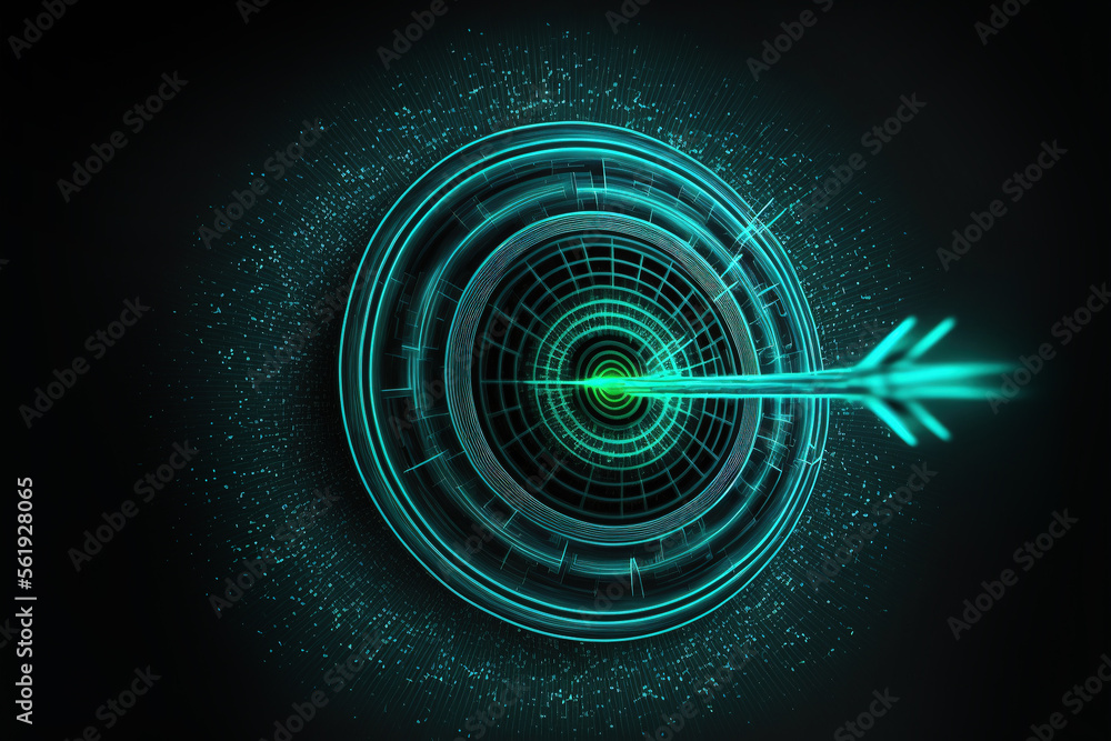 The concept of a target with a glowing hologram of the target and an ...