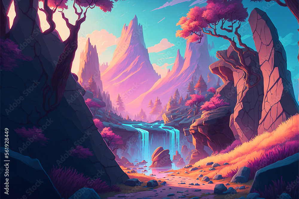 Fantasy landscape background illustration of a magical path to a ...
