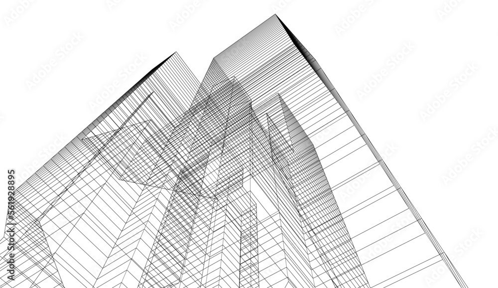 Linear architectural drawing vector illustration Stock Vector | Adobe Stock