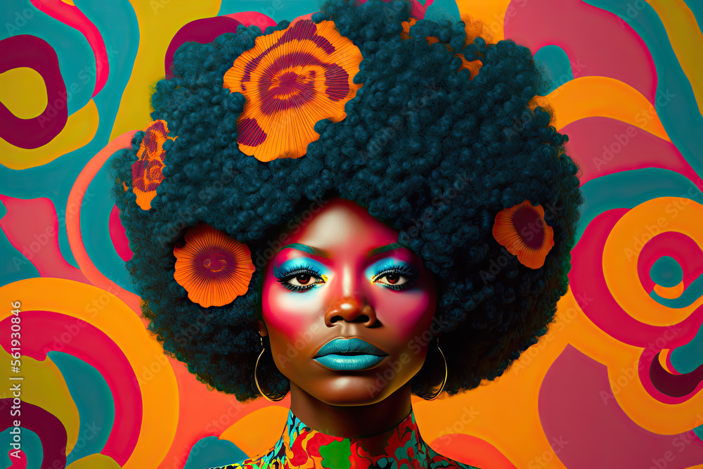 Generative AI illustration of an afro woman looking at the camera in ...