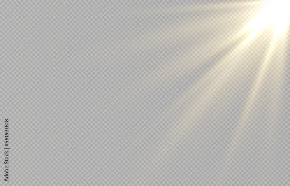 Light, sun on an isolated transparent background. The rays of the sun ...