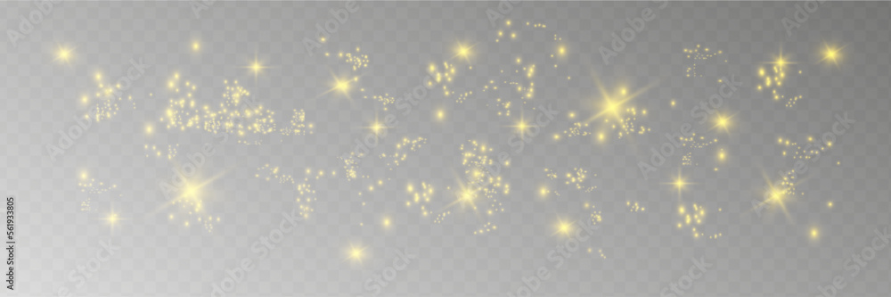 Yellow sparks glitter special light effect. Vector sparkles on transparent background. Sparkling ...