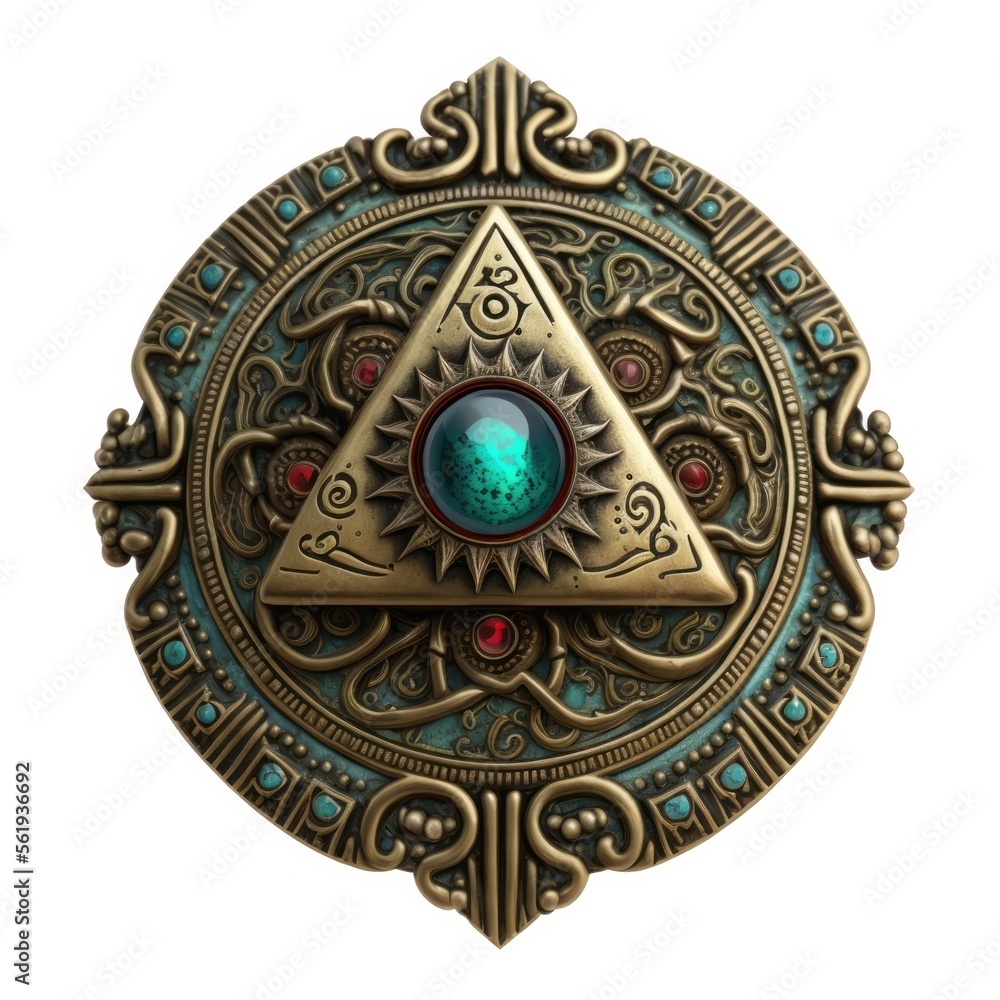 Poster Antique tarnished mystic talisman amulet isolated on a white ...