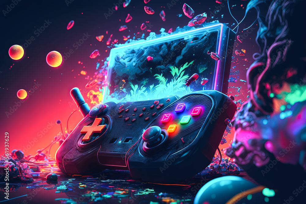 Illustrazione Stock Neon-stylized gamepad in a unique design. Future of ...
