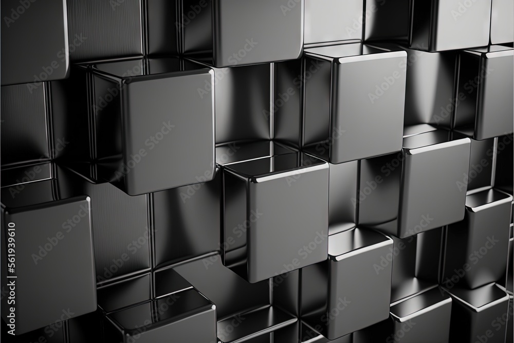 a black and white photo of a wall of cubes with a black background and ...
