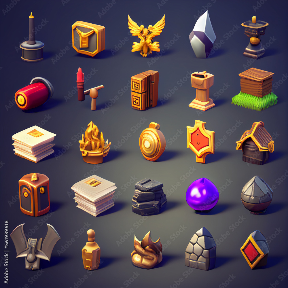 3d Icon Game Asset Pack, Assets For RPG Computer Or Mobile Game Stock ...