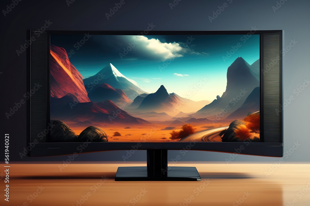 Generative AI: setup with computer monitor and mouse gamer Stock ...