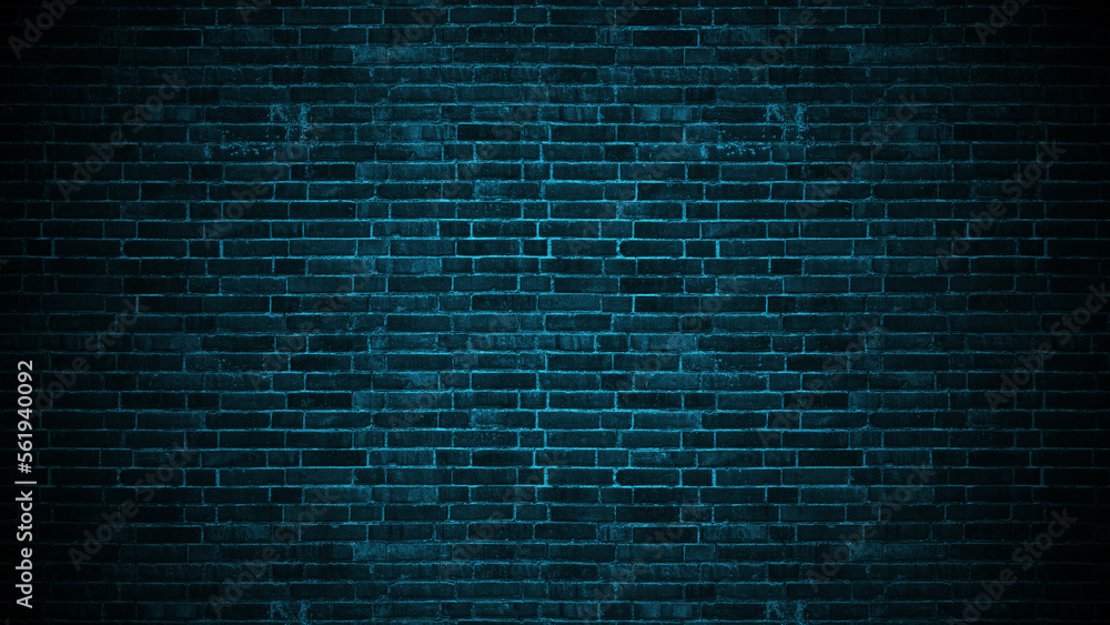 4k brick wall aqua blue background, blank template for design, spot ...