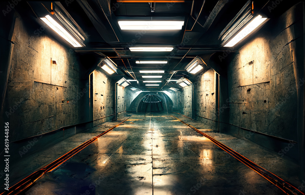 Photo & Art Print Underground tunnel bunker background by generative AI ...