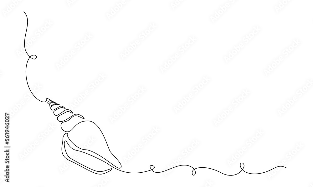 Continuous one line drawing of conch snail shell. Seashell symbol and ...