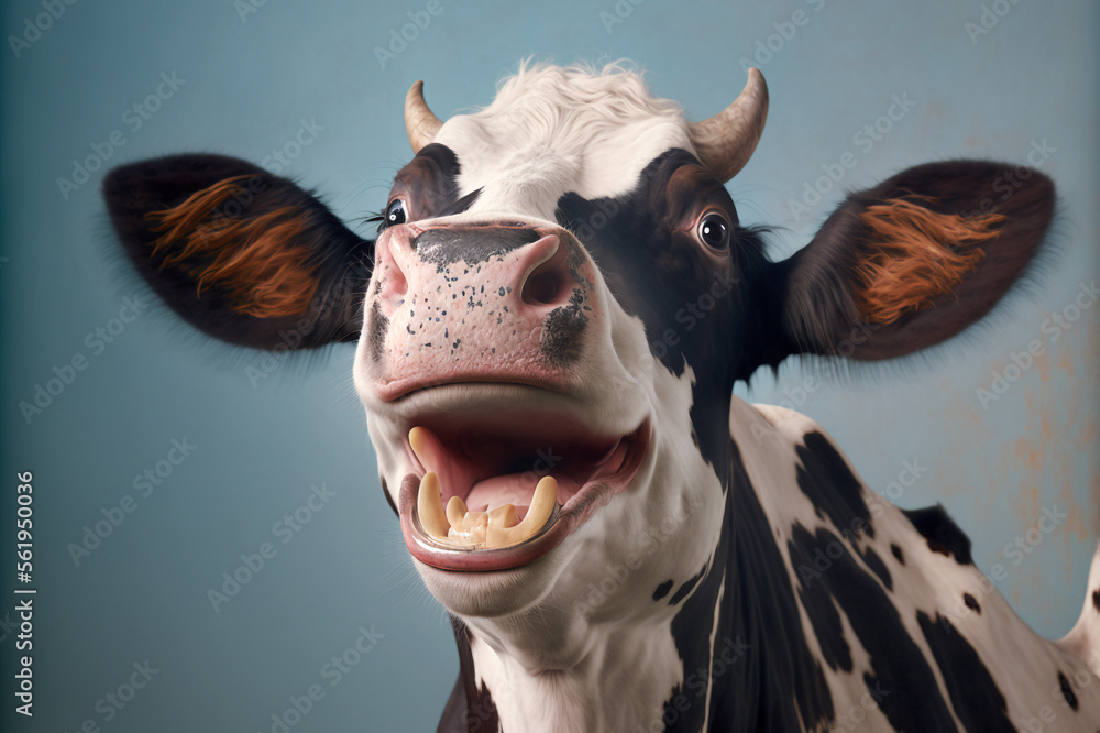 AI generative illustration of happy smiling cow on blurred background ...