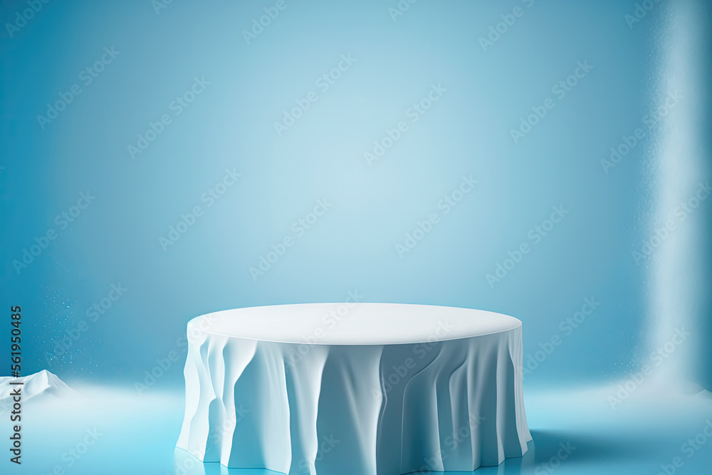 Blank snow pedestal frozen backdrop and cool ice show podium stage blue ...