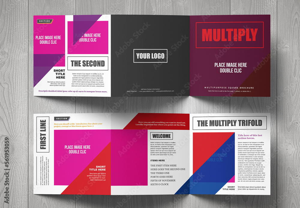 Multiply Square Brochure Trifold Stock Template | Adobe Stock
